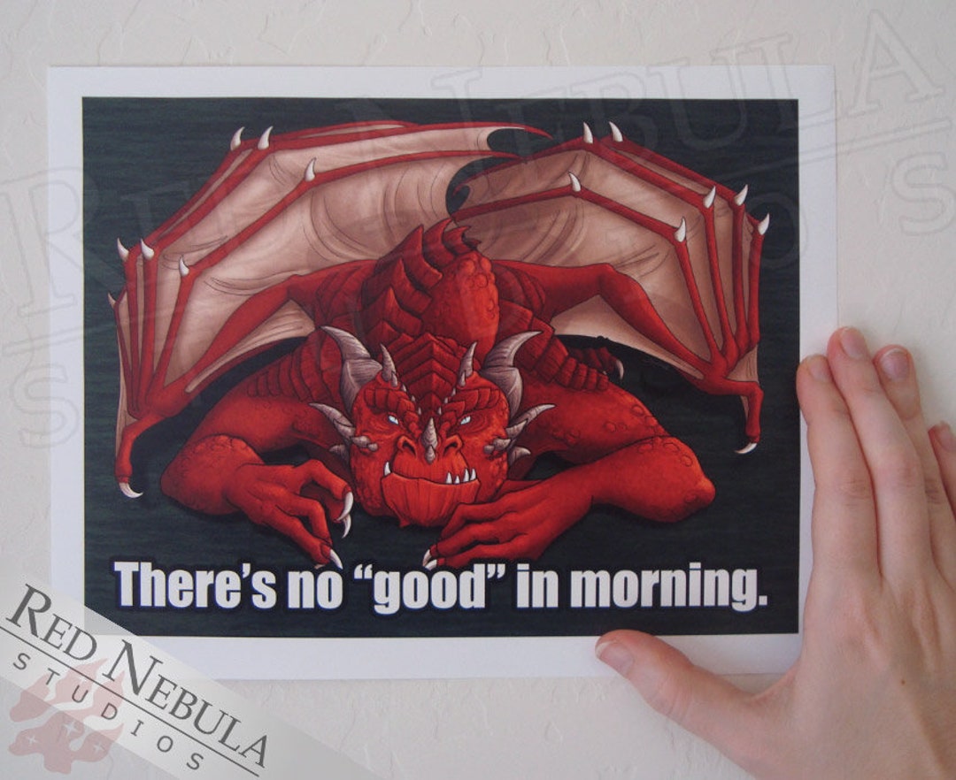Grumpy Red Dragon Art Print, there's No Good in Morning, Fantasy Wall ...