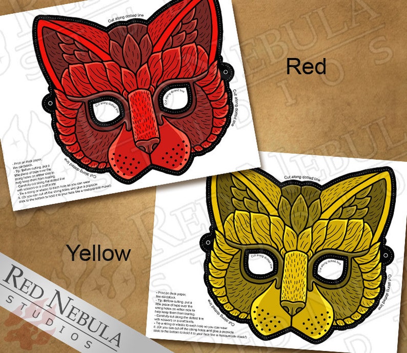 Colorful Cat Masks Digital Download Printable Paper Mask | Etsy