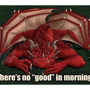 Grumpy Red Dragon Art Print, "there's No Good in Morning", Fantasy Wall ...