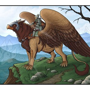 Griffon Art Print, "griffon Rider", Greek Mythology Poster, Griffin or ...