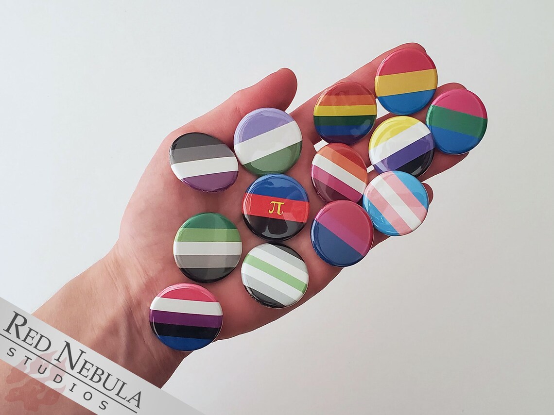 Pride Buttons, Magnets, or Keychains, 1.25" LGBTQ Flag Pinback Button ...