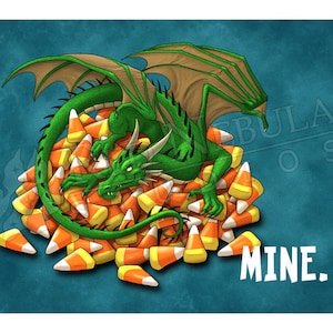 Dragon With Candy Art Print, "candy Corn Hoard", Funny Fantasy Wall Art ...