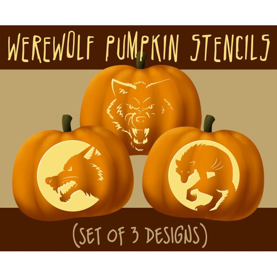 Digital Werewolf / Wolf Pumpkin Stencils, Halloween Jack-o-lantern ...