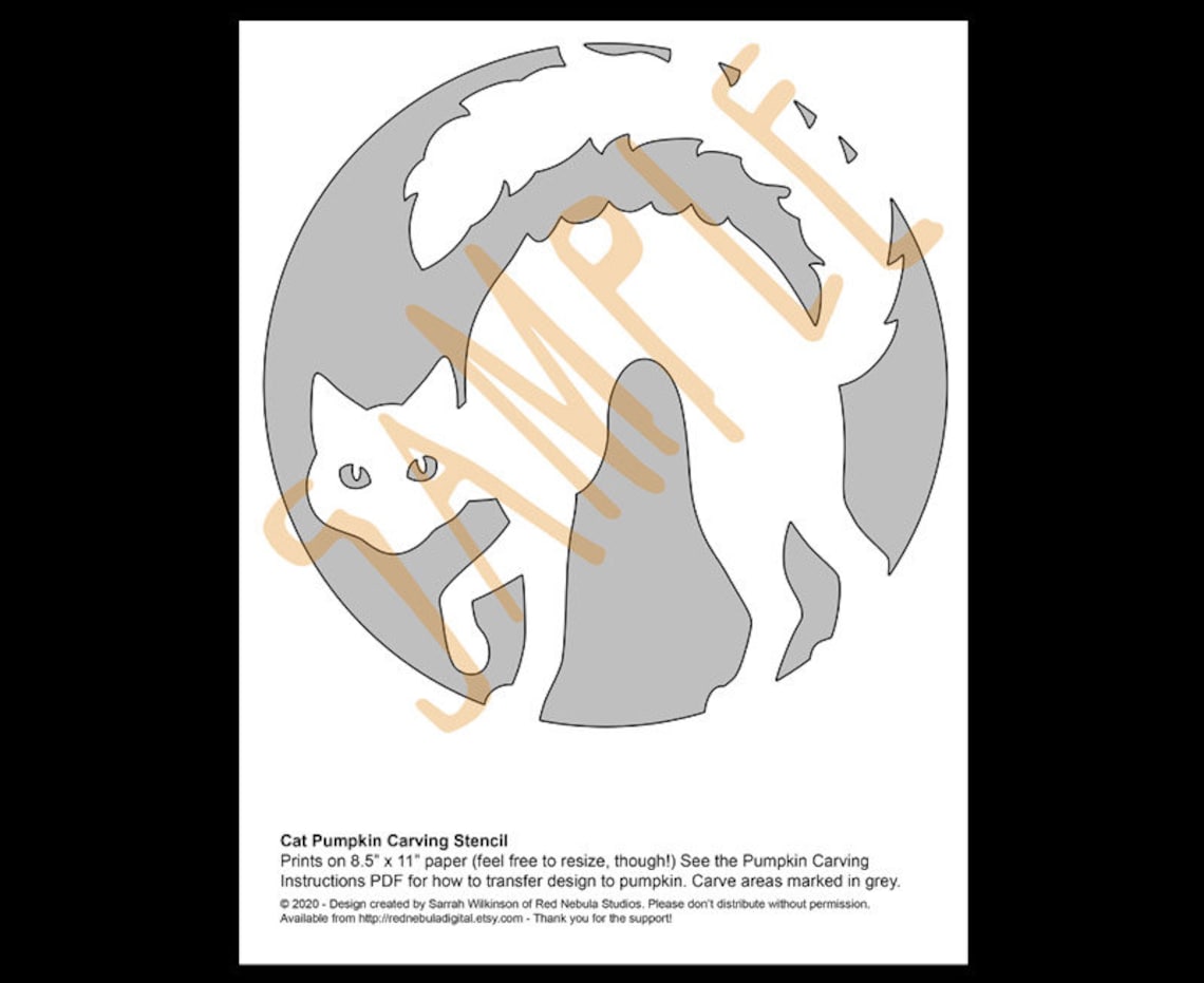 Digital Cat Pumpkin Stencils, Halloween Jack-o-lantern Patterns ...