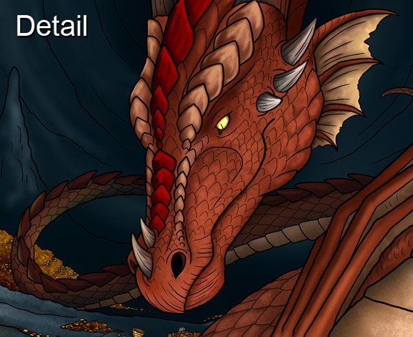 Mother and Baby Dragon Art Print, "the Golden Bear", Fantasy Artwork, 8 ...