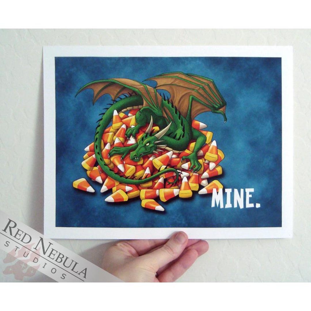 Dragon With Candy Art Print, "candy Corn Hoard", Funny Fantasy Wall Art ...
