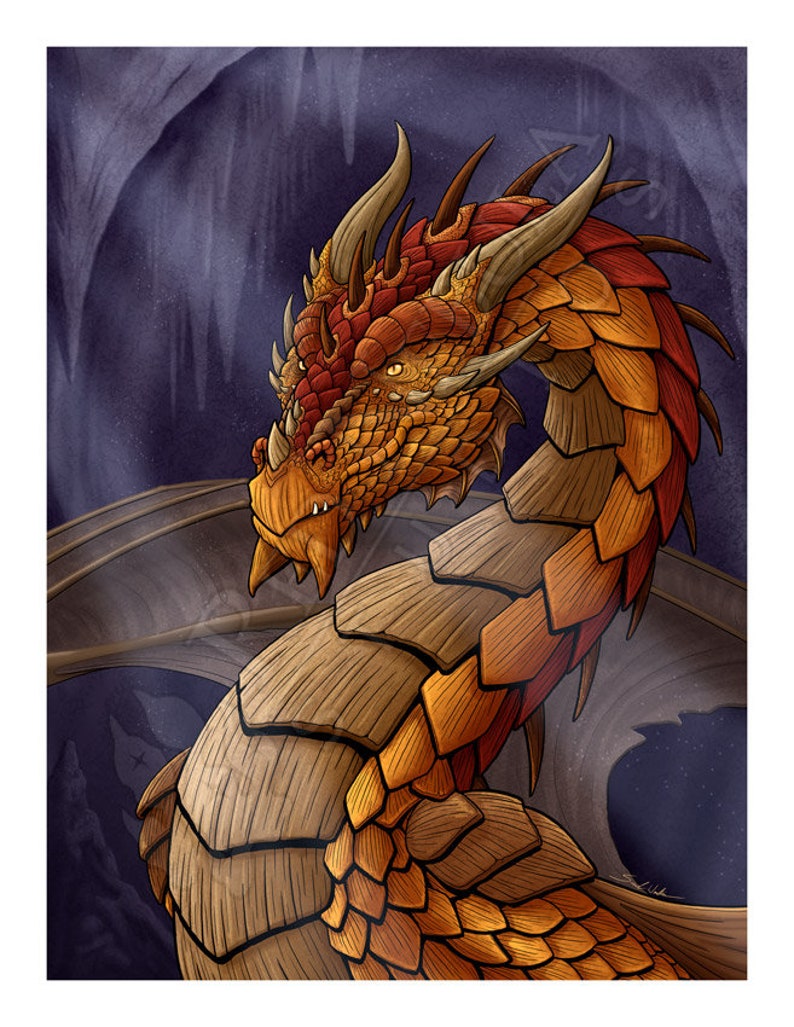 Bronze Dragon Art Print Fantasy Scaly Orange Dragon Portrait - Etsy