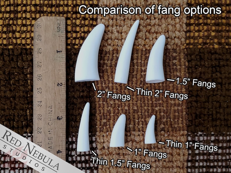 Set of Thin 2" Fangs, White or Black Resin Teeth, Sharp Monster Fangs ...