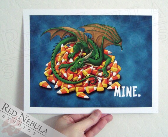 Dragon With Candy Art Print candy Corn Hoard - Etsy