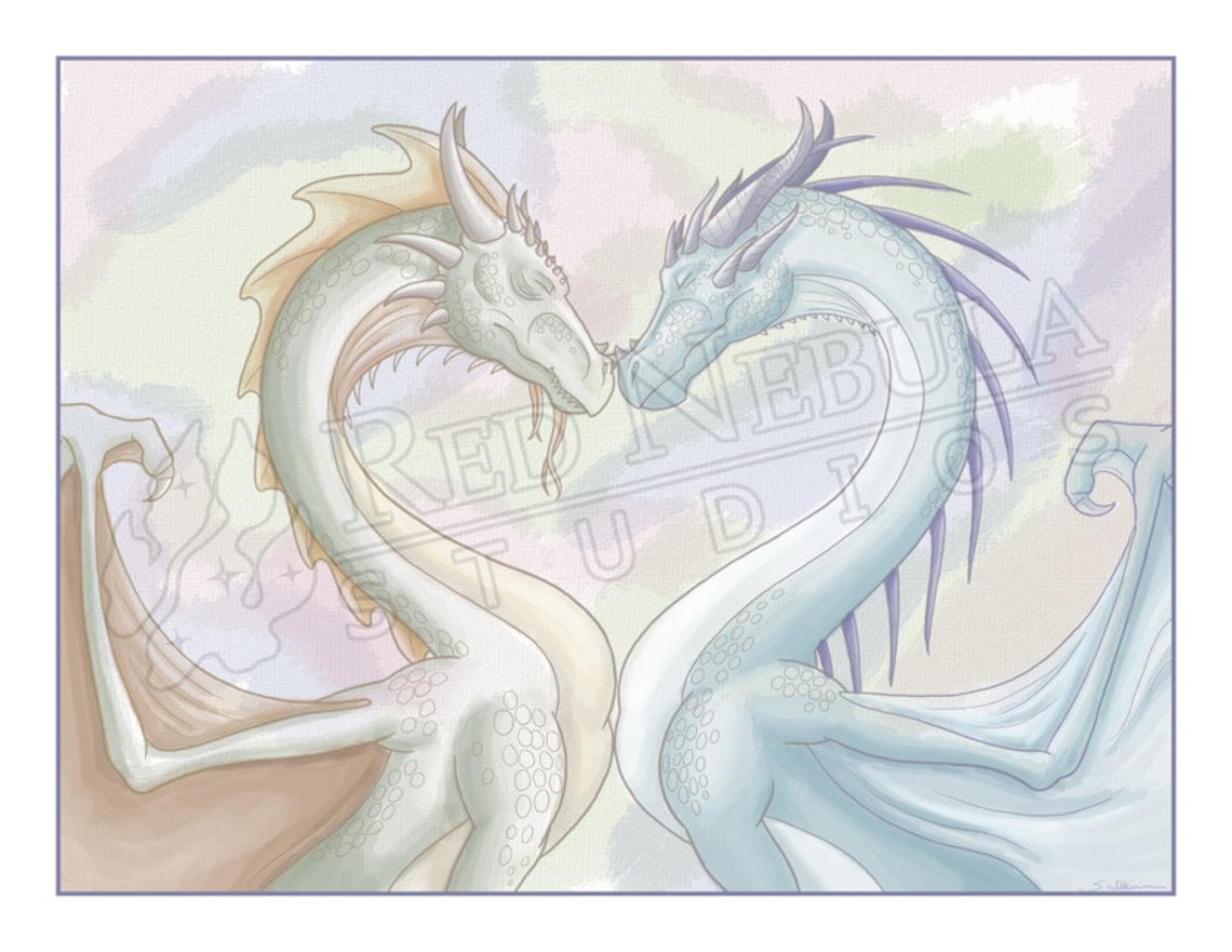 Dragons in Love Art Print Two of a Kind Fantasy | Etsy