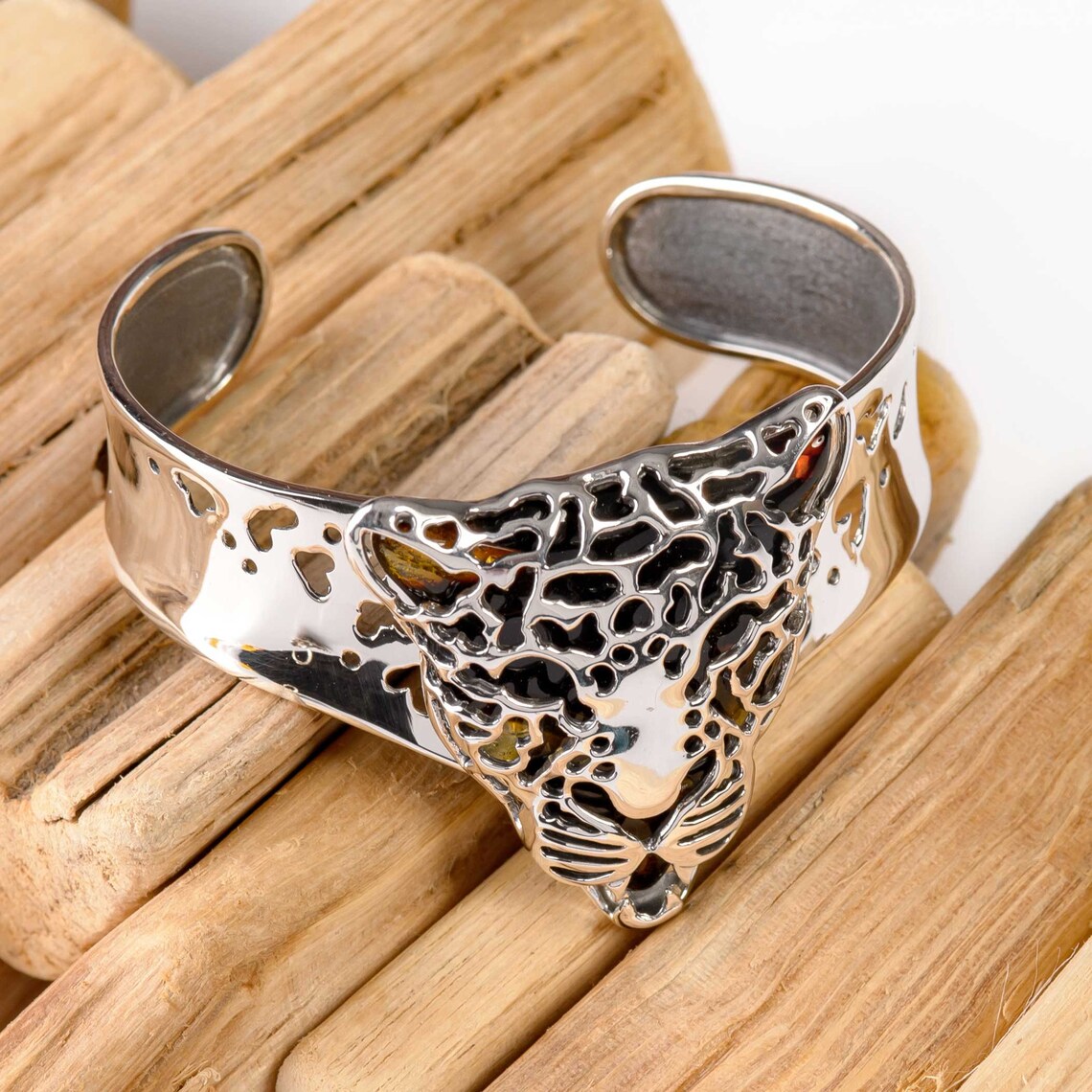 Solid Sterling Silver Leopard Bangle in Amber Leopard - Etsy UK