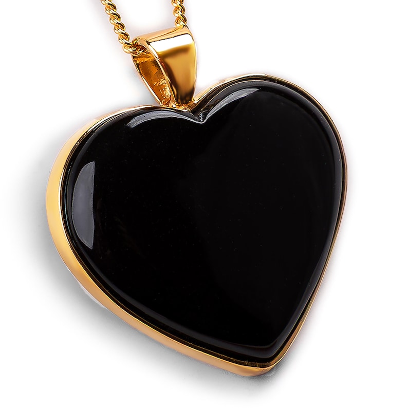 Handmade Black Onyx Heart Necklace: 925 Sterling Silver and 24ct Gold ...