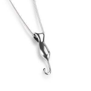Solid 925 Sterling Silver Cat Necklace, Cat Charm, Minimal Cat Jewelry ...