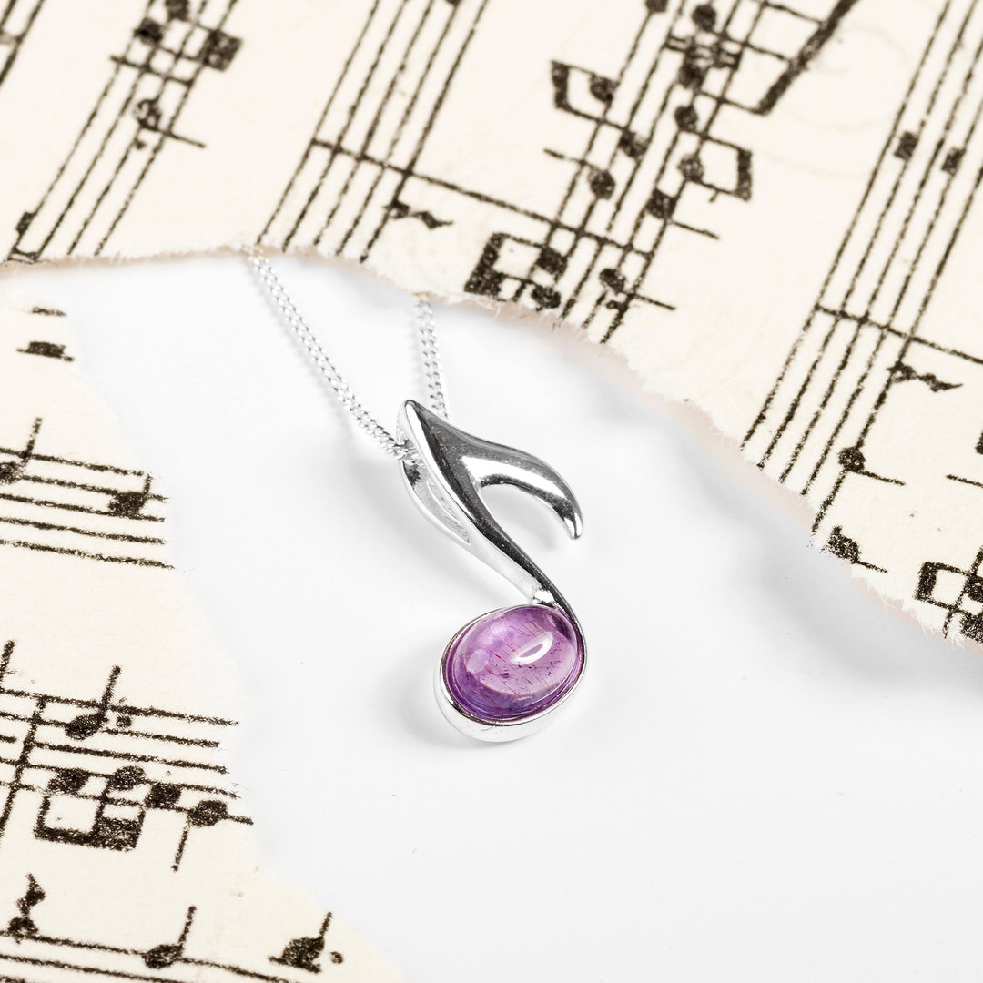Sterling Silver Amethyst Music Note Necklace: Gift for Musician - Etsy UK