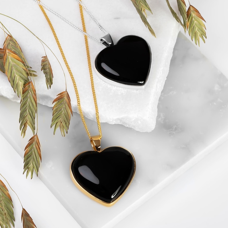 Handmade Black Onyx Heart Necklace: 925 Sterling Silver and 24ct Gold ...