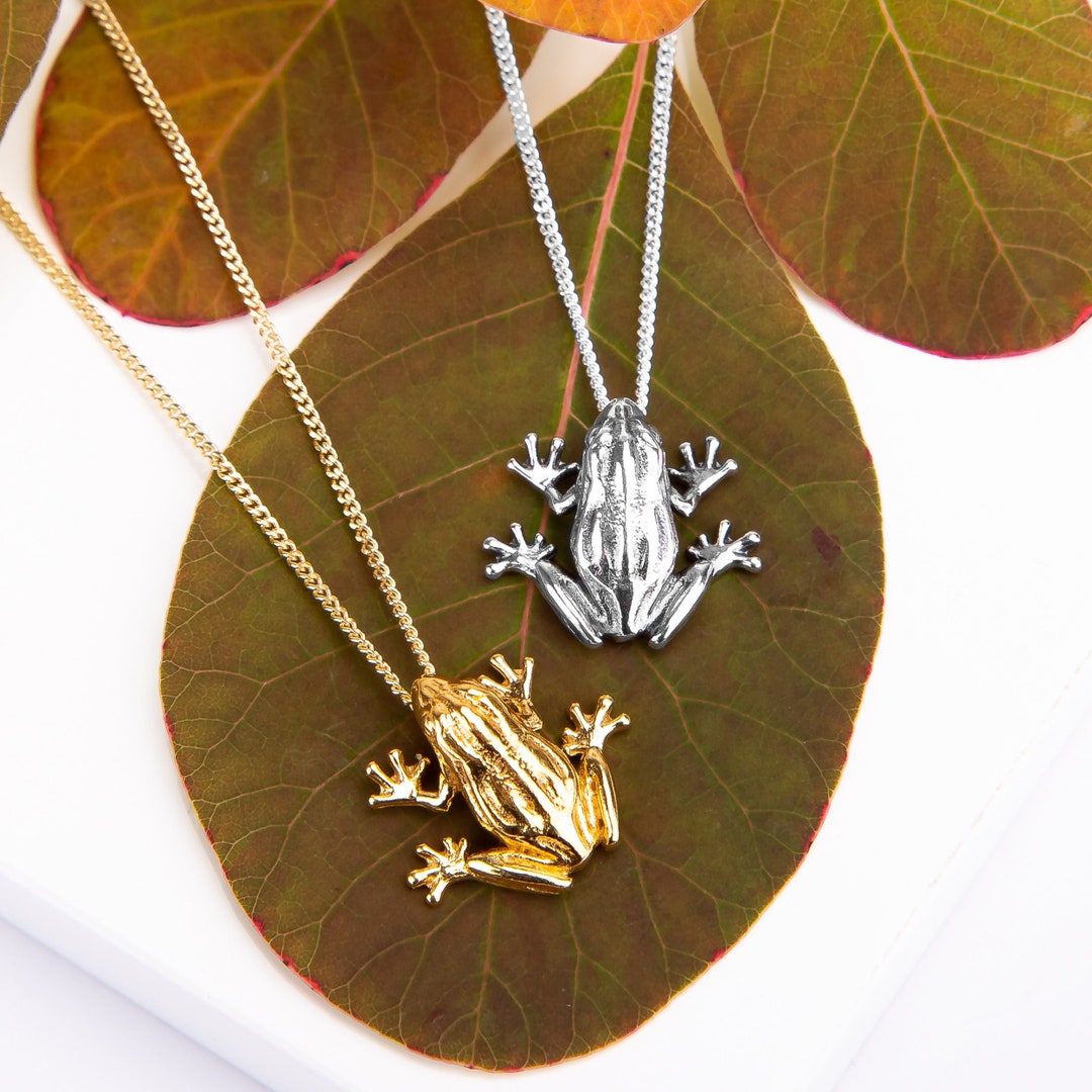 Solid 925 Sterling Silver Frog Necklace, 24ct Gold Plate, Lucky Frog ...