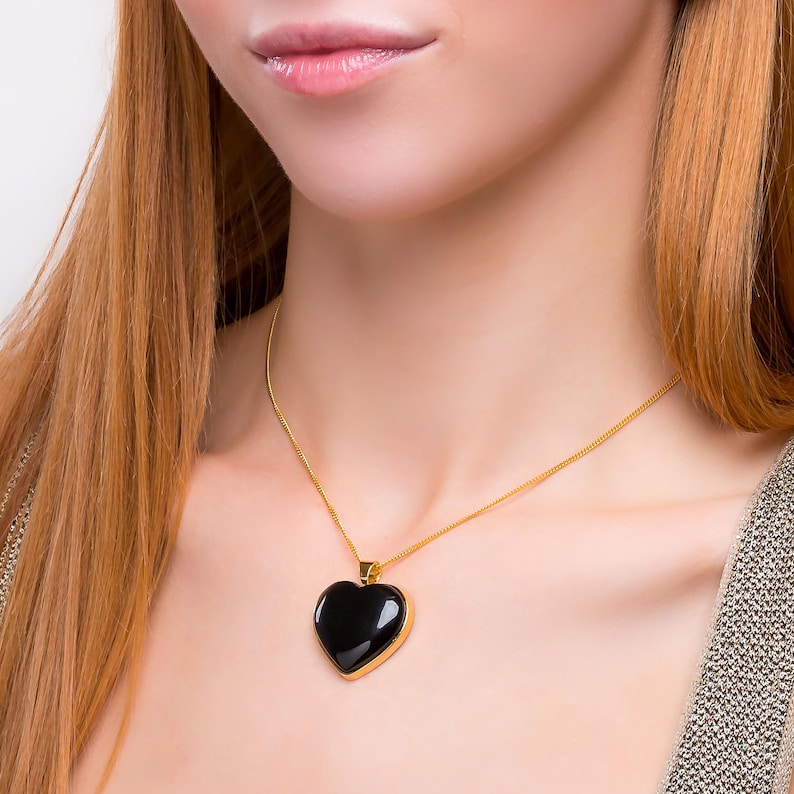 Handmade Black Onyx Heart Necklace: 925 Sterling Silver and 24ct Gold ...