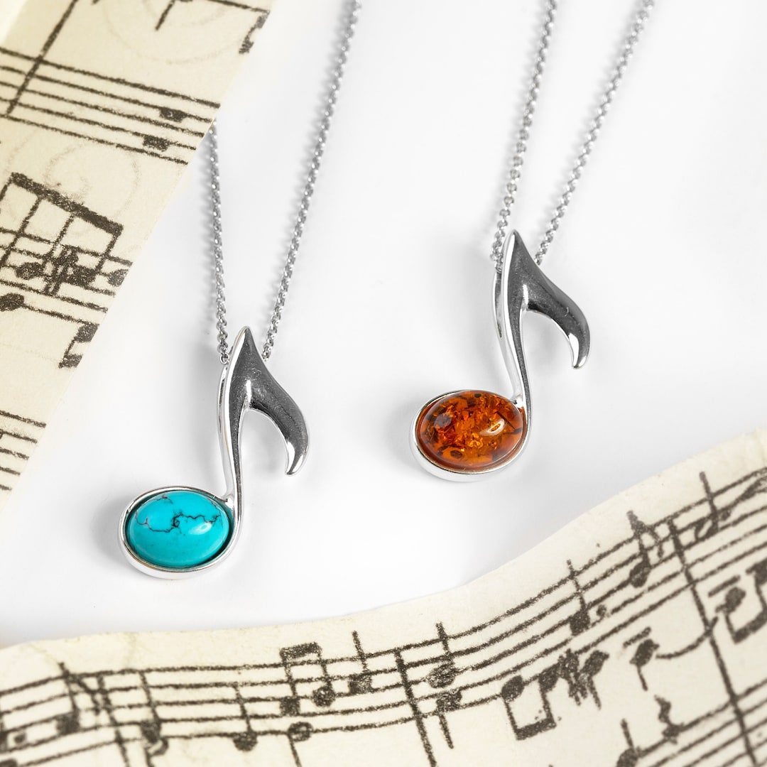 Sterling Silver Turquoise Music Note Necklace: Quaver Pendant - Etsy UK