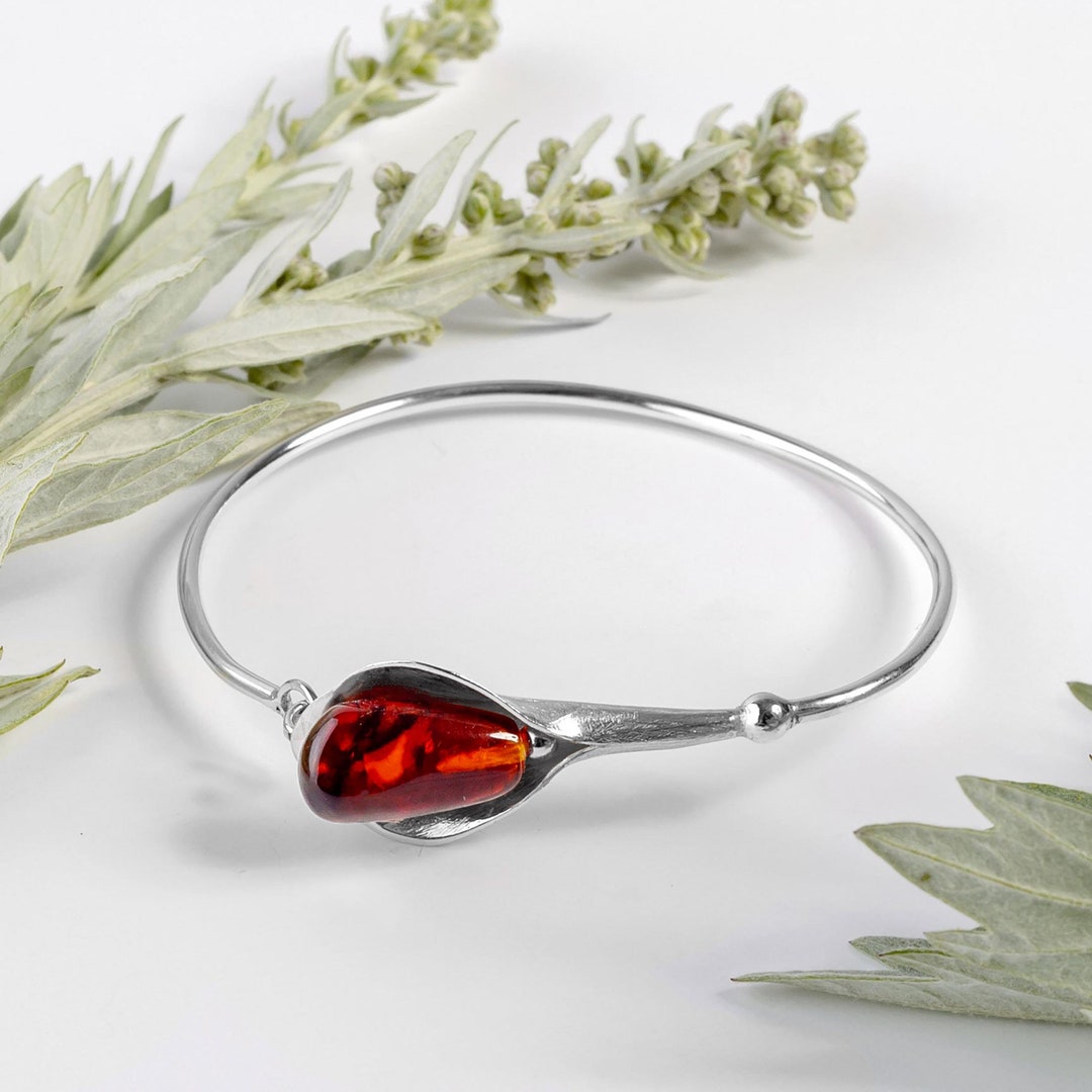Calla Lily Bangle Bracelet: Sterling Silver Floral Jewelry, Cognac ...