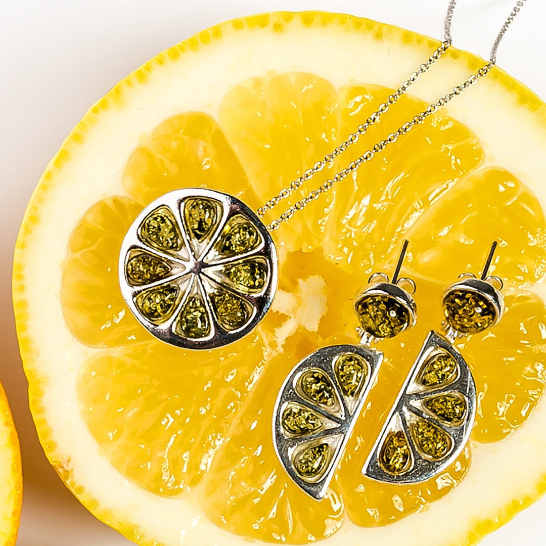 Lime Slice Fruit Necklace, Silver Citrus Jewelry, Lemon Orange Tropical ...