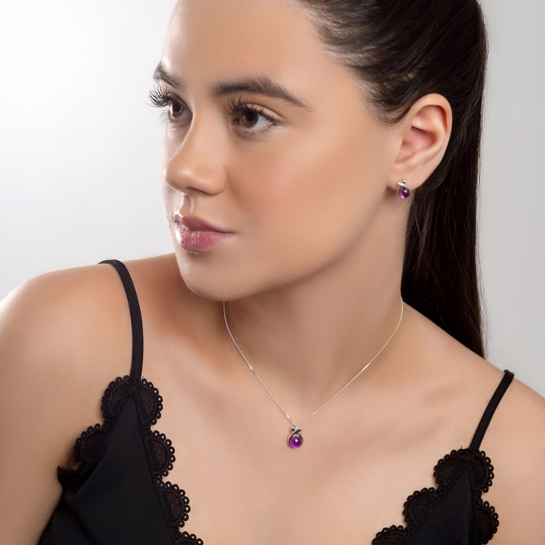 Amethyst Kiss Necklace: Sterling Silver Dainty Pendant, February ...