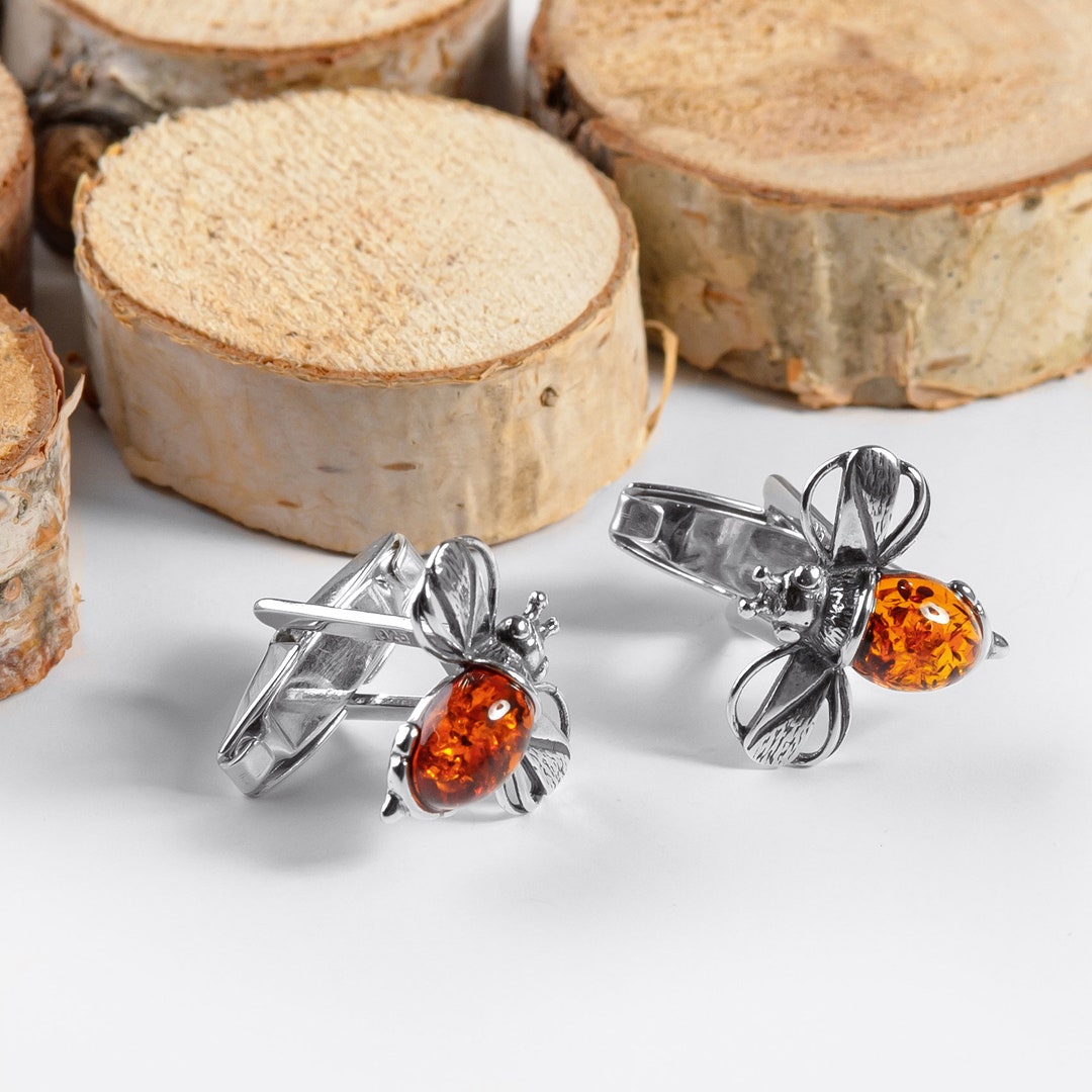 Silver Bee Cufflinks: Baltic Amber Bumble Bee Jewelry - Etsy UK