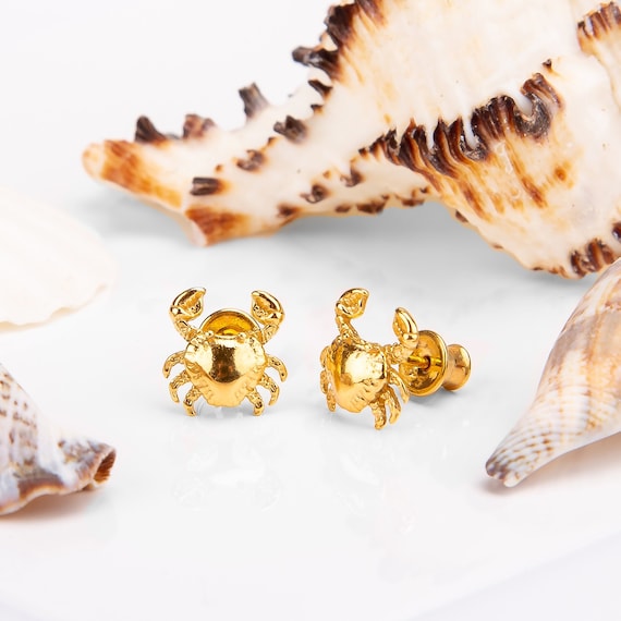 Crab Stud Earrings in Sterling Silver and 24ct Gold Plate Nautical Gift for Her Sea Life Jewelry Holiday Summer Earrings Ocean Gifts Etsy