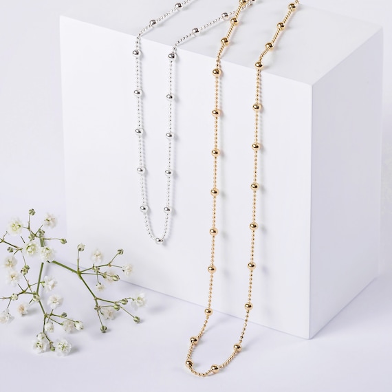 Beaded Ball Chain Necklace 925 Sterling Silver Satellite - Etsy