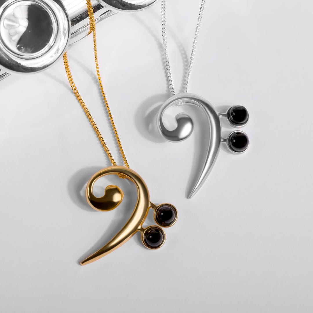 Sterling Silver Bass Clef Necklace: Black Onyx, 24ct Gold Plate - Etsy
