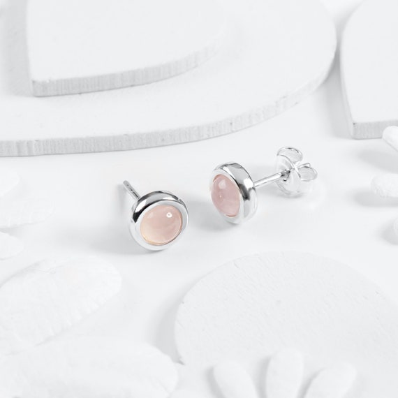 Buy Rose Quartz Stud Earrings Sterling Silver Tiny Round Pink Studs Minimal Bohemian Jewelry Bridesmaid Gift Cute Simple Earrings Online in India Etsy