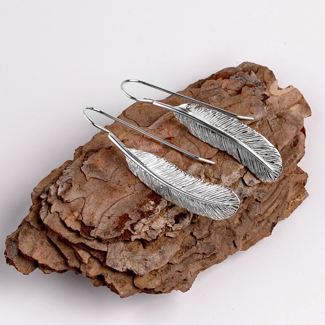 Pendientes colgantes de plumas de plata de ley 925 maciza, pendientes ...