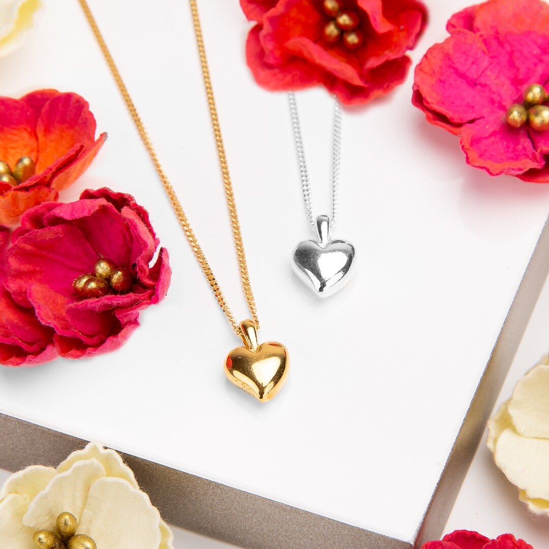Solid Silver Heart Necklace: Dainty Layered Jewelry, 24ct Gold Plate ...