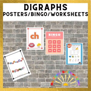 Teaching DIGRAPHS- Posters/bingo/worksheets Ch,sh,th,wh,ph,ck,qu - Etsy