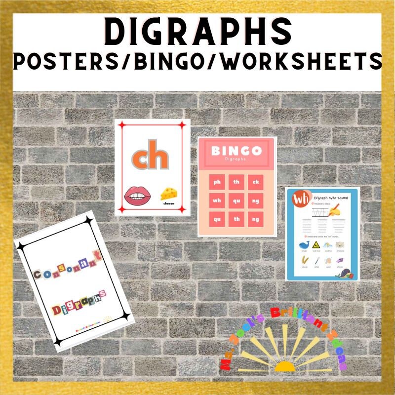 Teaching DIGRAPHS- Posters/bingo/worksheets Ch,sh,th,wh,ph,ck,qu - Etsy
