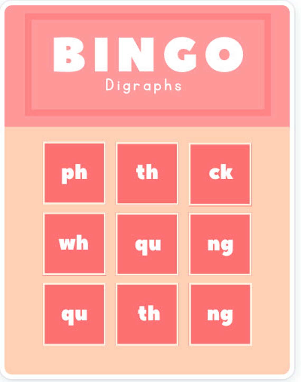Teaching DIGRAPHS- Posters/bingo/worksheets Ch,sh,th,wh,ph,ck,qu - Etsy