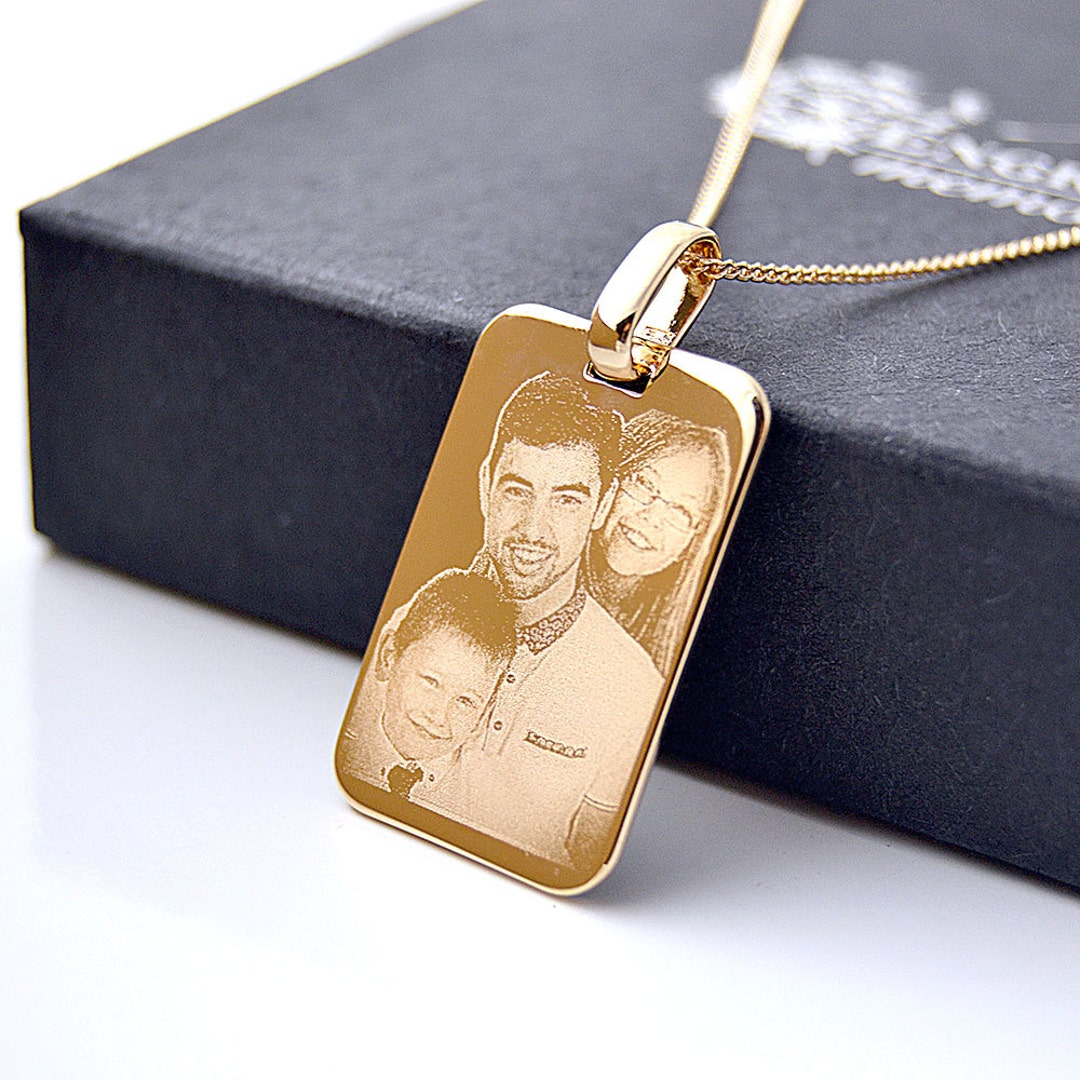 Gold Dog Tag Pendant Necklace, 18 Kt Gold Plated Men's Pendant, Photo ...