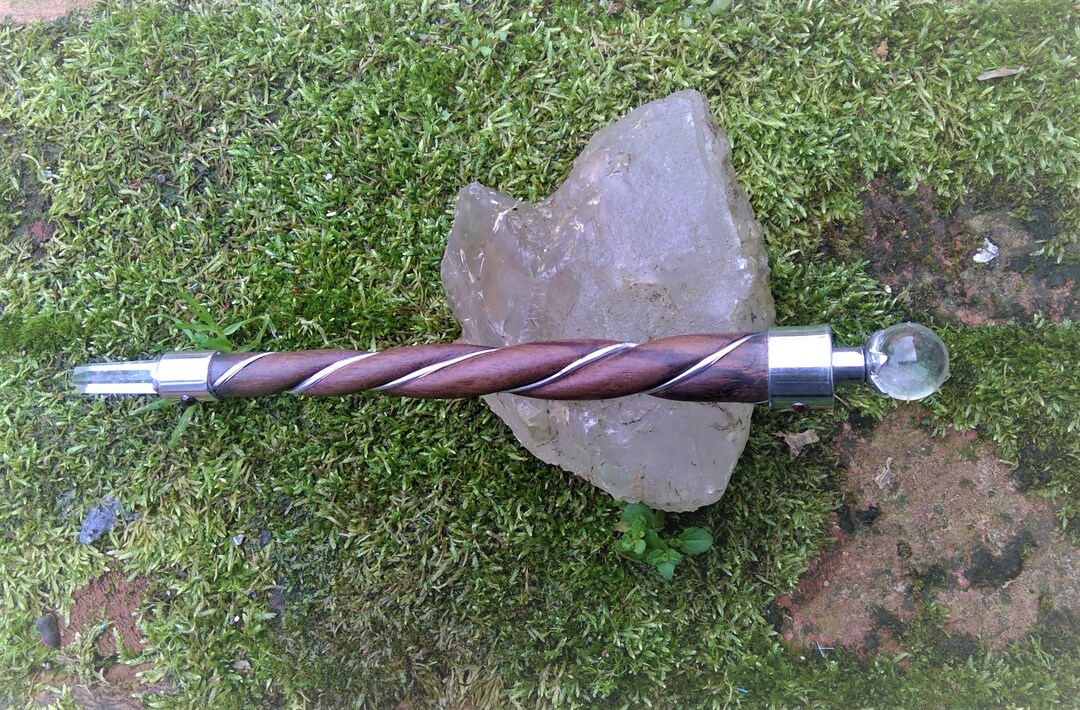 Twisted Wood Wand Rosewood Quartz and Garnet Wicca Wand Witch's Silver ...