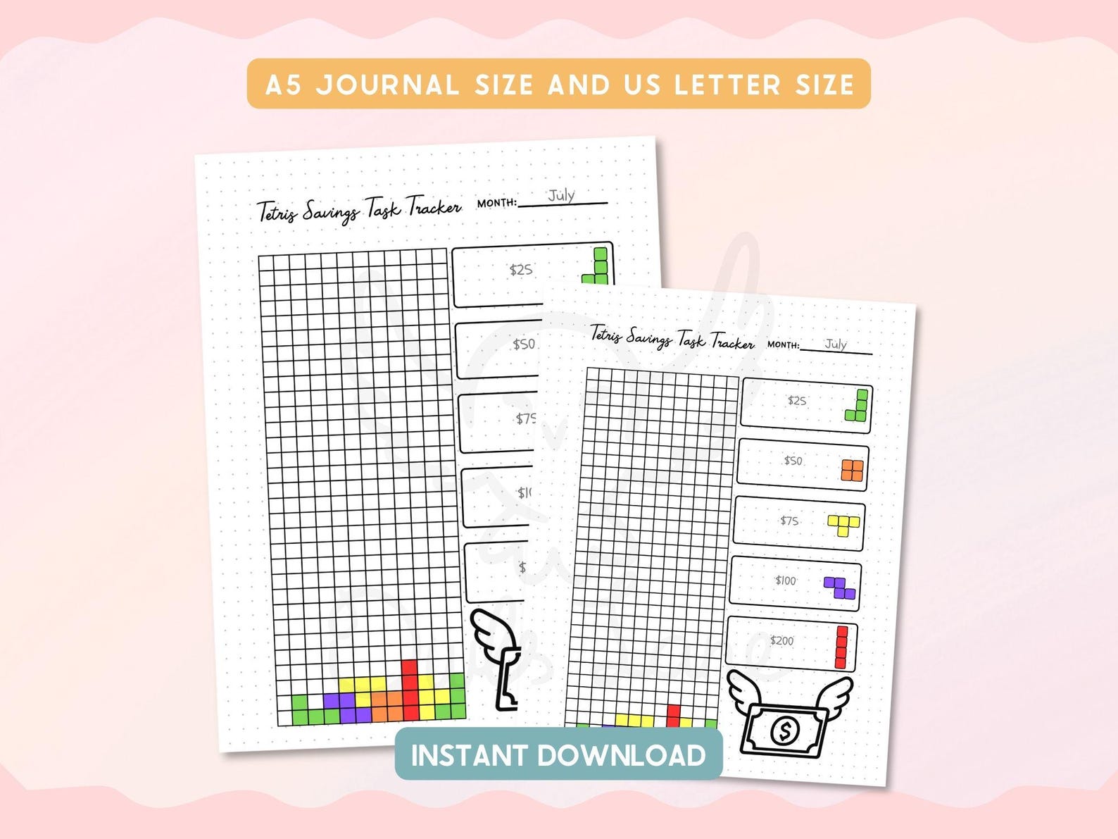 Tetris Savings Tracker Printable, Budget Savings Challenge, Monthly ...