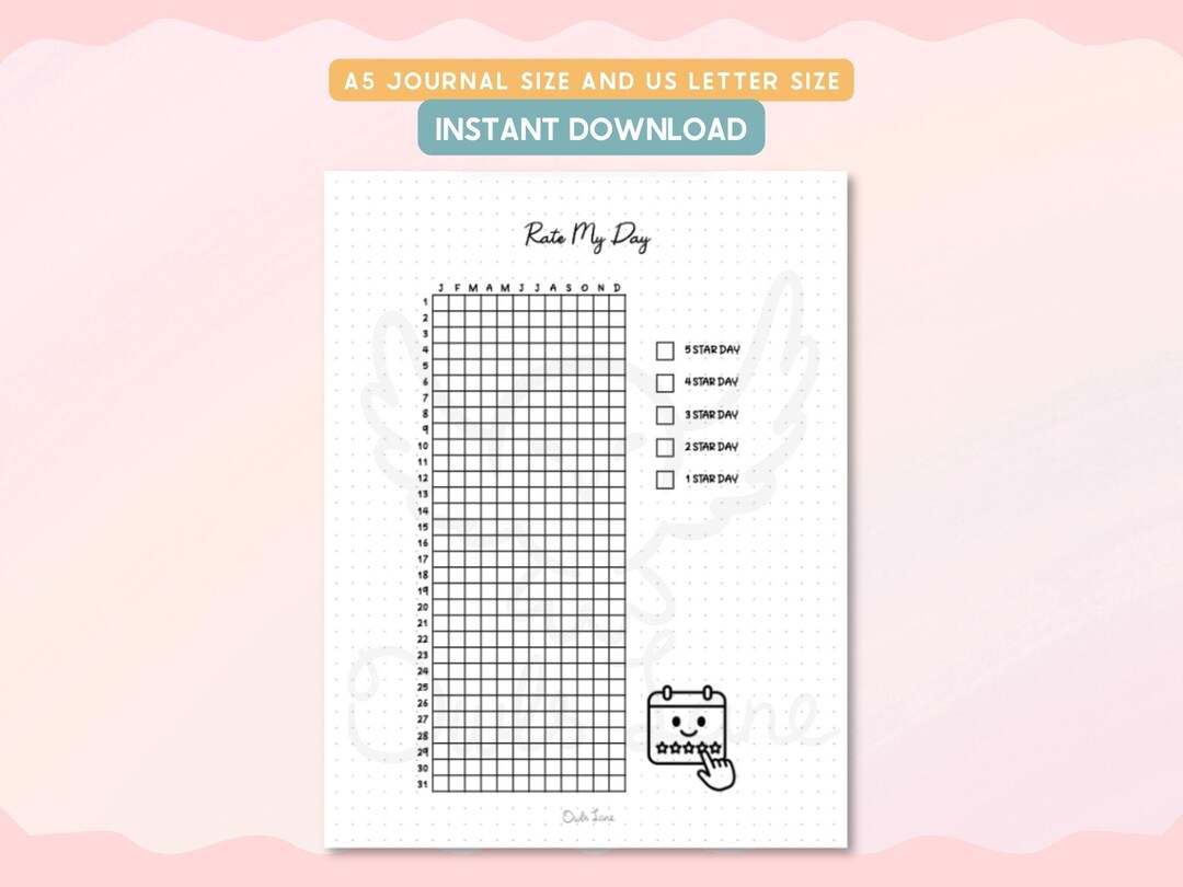 Rate My Day Printable, Daily Mood Tracker, Day Rating Journal, A5 ...