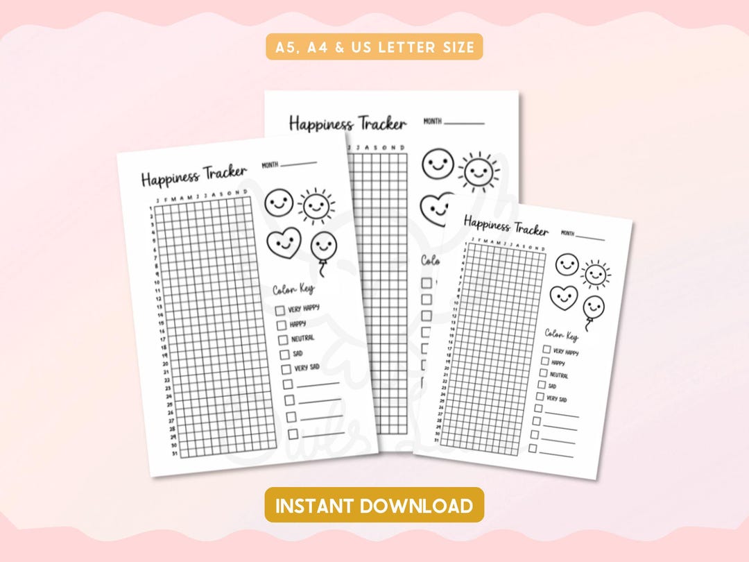 Happiness Tracker Printable Bullet Journal Pages | Monthly Mood Tracker ...
