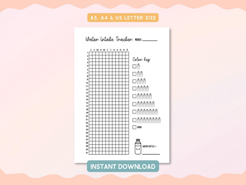 Water Intake Tracker Printable Journal Pages | Monthly Hydration Log ...