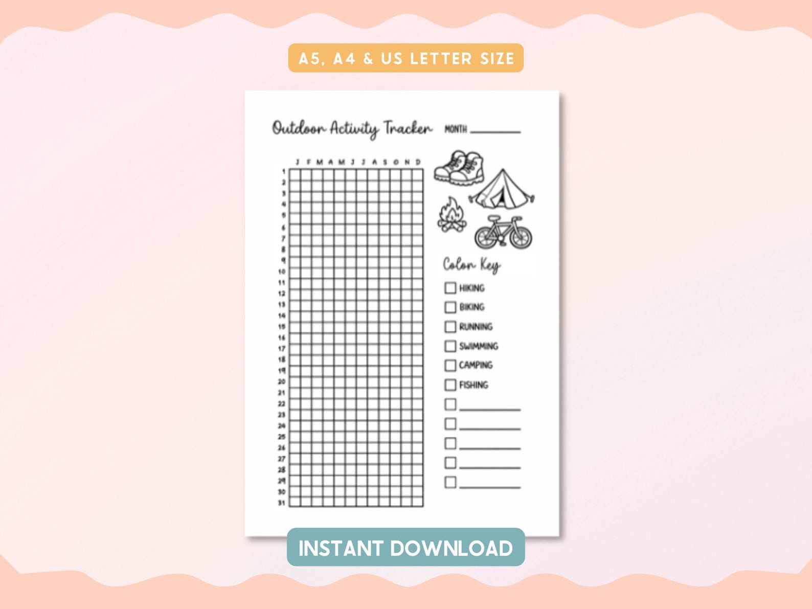 Outdoor Activity Tracker Printable Bullet Journal Pages | Monthly ...