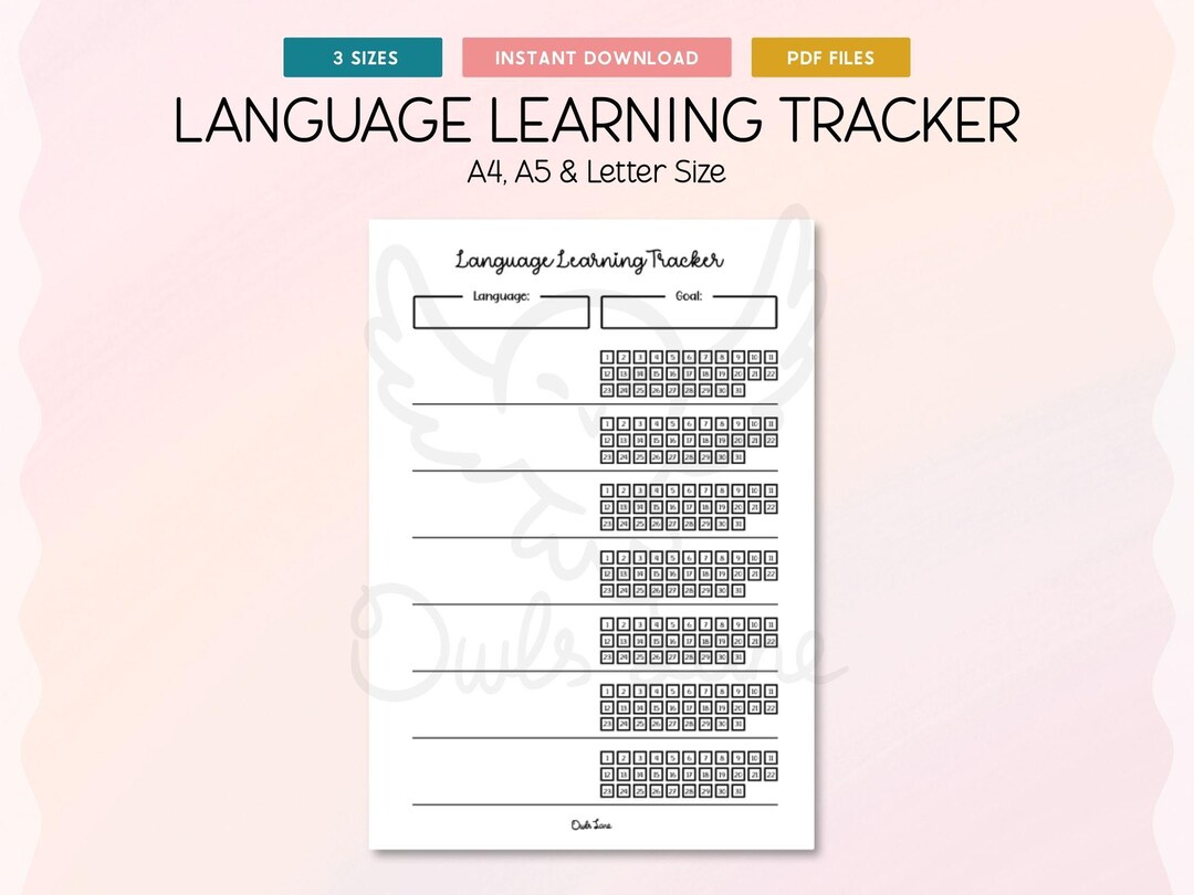 Language Learning Tracker Printable Journal Page • Study Tracker ...