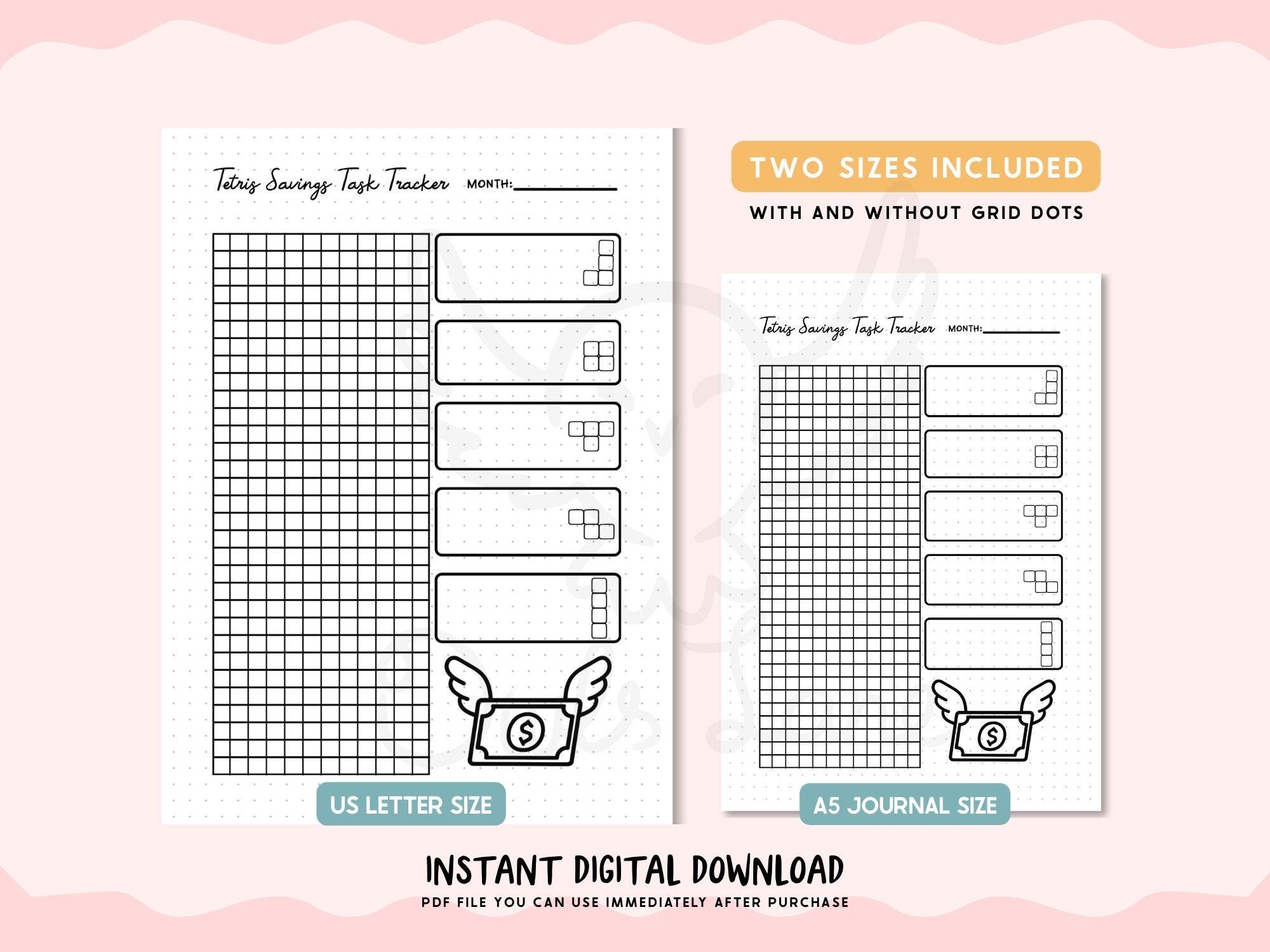 Tetris Savings Tracker Printable, Budget Savings Challenge, Monthly ...