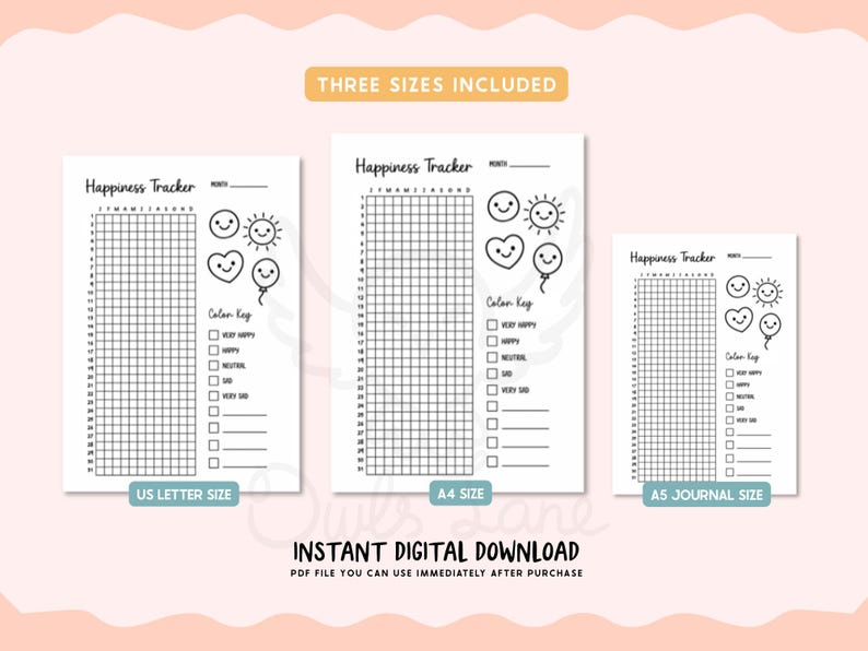 Happiness Tracker Printable Bullet Journal Pages | Monthly Mood Tracker ...