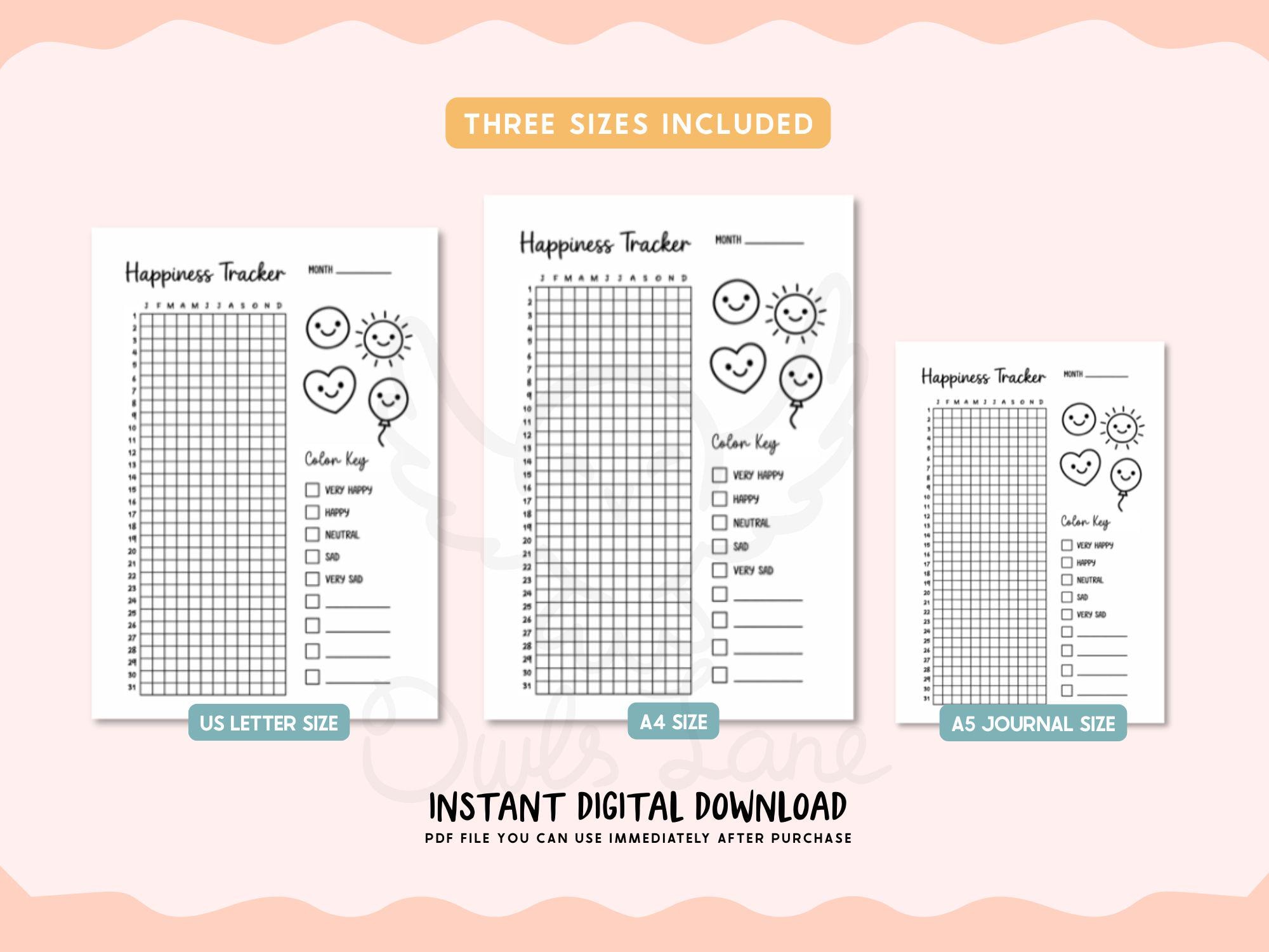 Happiness Tracker Printable Bullet Journal Pages | Monthly Mood Tracker ...