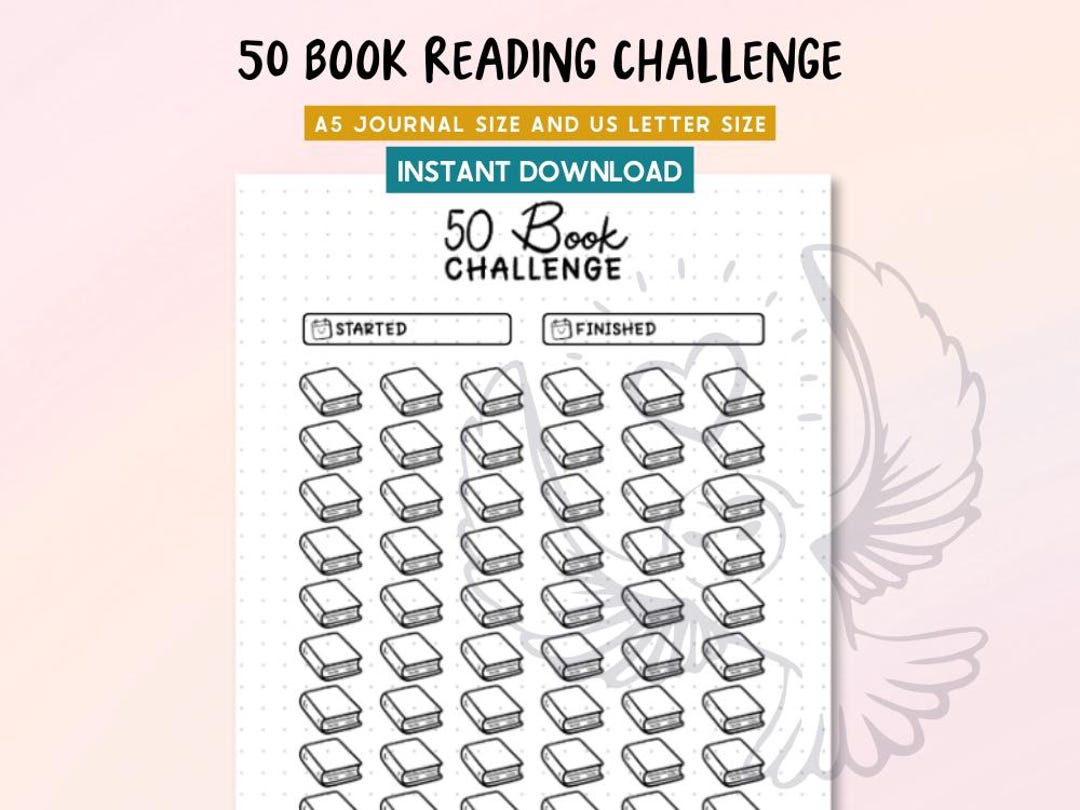 50 Book Reading Challenge Tracker Printable, Reading Log, Book Journal ...