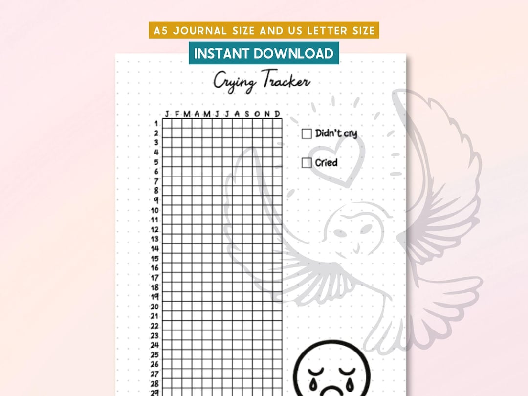 Crying Tracker Printable, Mental Health Journal, Daily Planner Page ...
