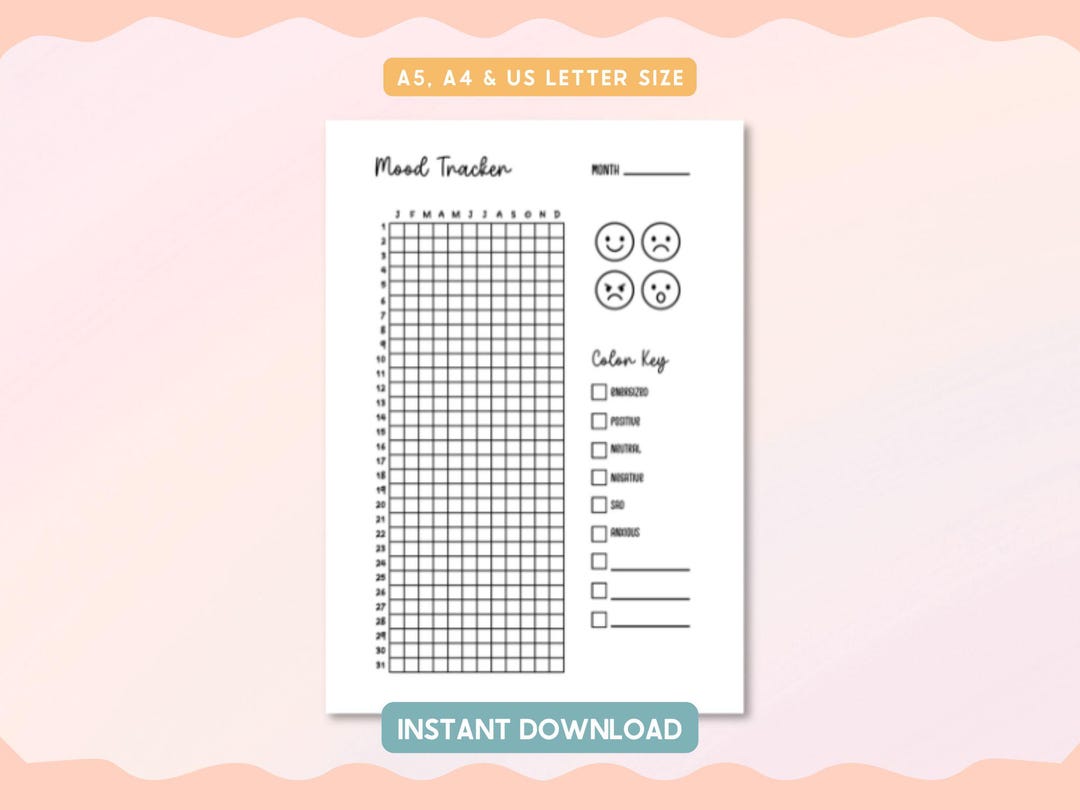 Mood Tracker Printable Journal Pages | Monthly Mood Log Planner Insert ...