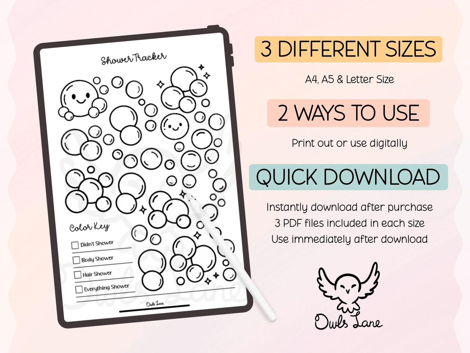 Shower Tracker Printable Journal Page • Hygiene Tracker • Planner ...